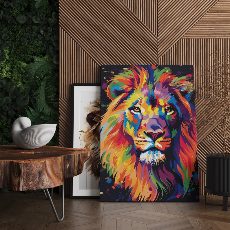 Colorful Lion Painting, Lion Painting Pop Art Print, Abstract Animal ...