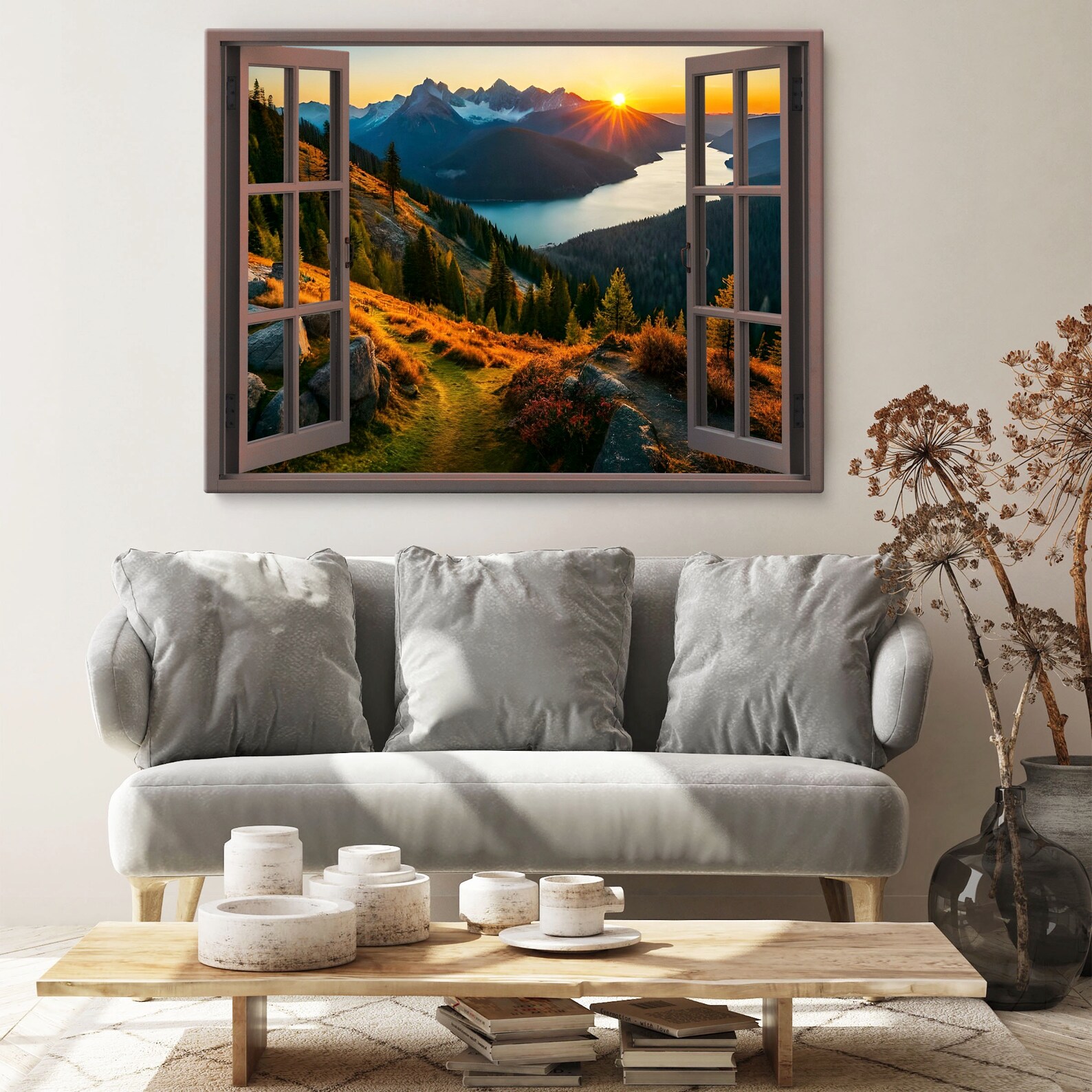 Mountain Window View, Forest Sunset Photo Print, Window Frame Style ...