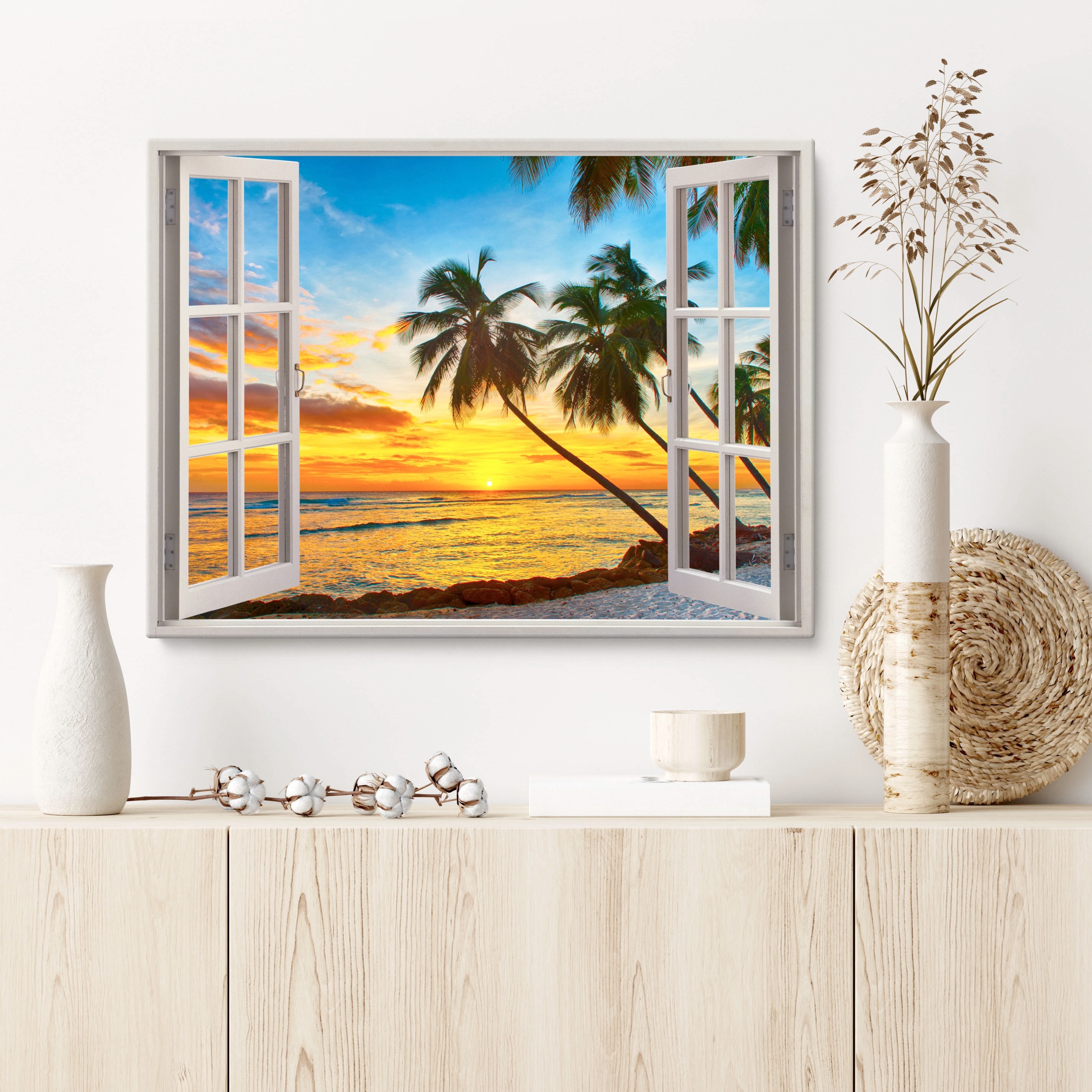 Tropical Beach Window View, Sunset Photo Print, Window Frame Style ...