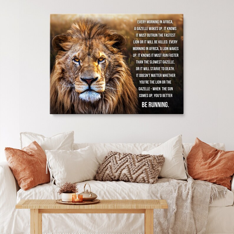 Lion Wall Art, Gazelle and Lion African Proverb, Lion Motivational ...