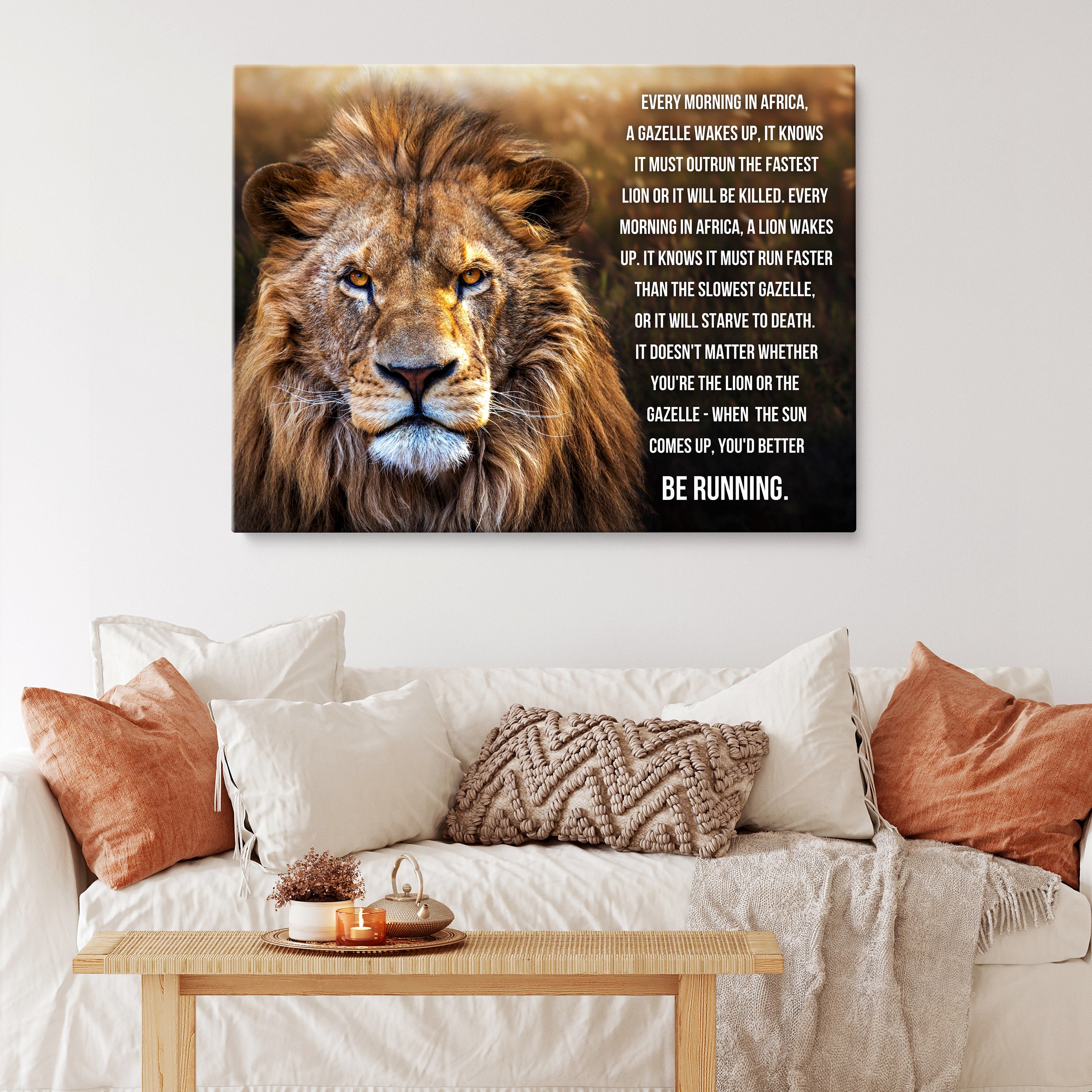 Lion Wall Art, Gazelle and Lion African Proverb, Lion Motivational ...