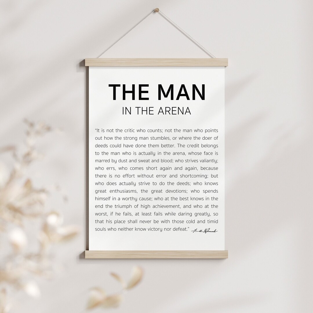 The Man in the Arena Quote Theodore Roosevelt, Hanging Canvas Print ...