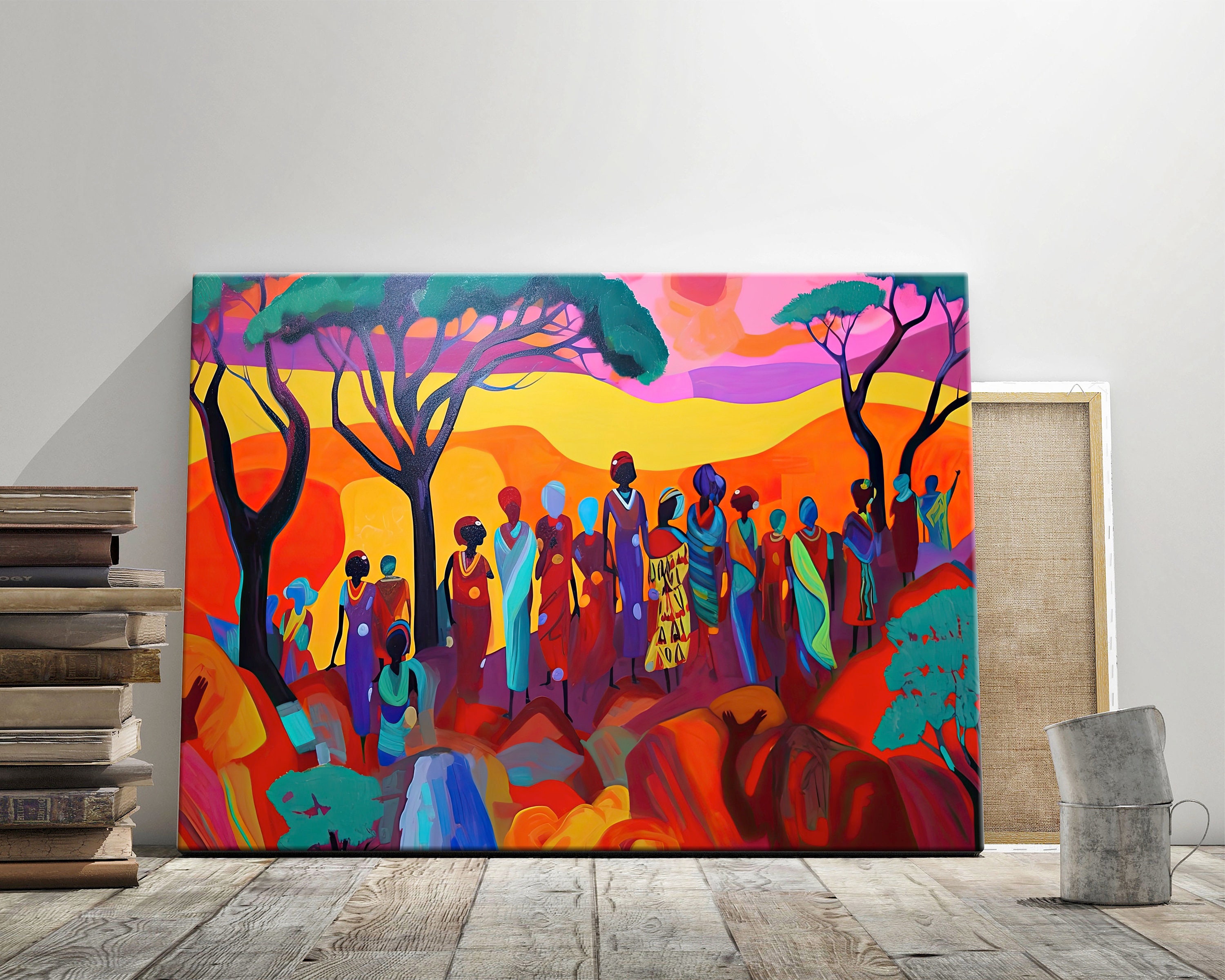 African Art Canvas, Abstract Art African Woman Colorful Abstract Canvas ...