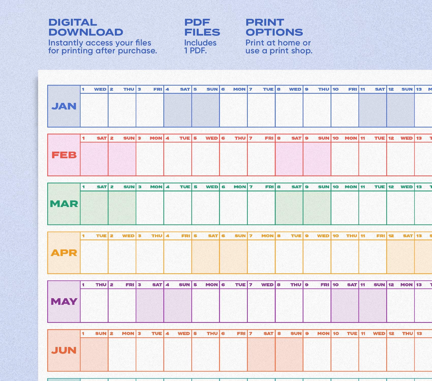 Printable 2025 Big Calendar | GIANT | Colorful & Trendy Styles | Home ...