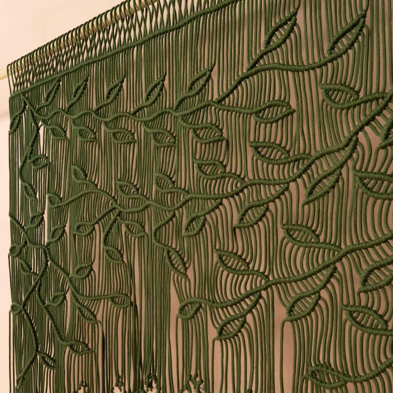 Olive Green Macrame Wall Hanging, Botanical Leaf Tapestry, Boho Window ...