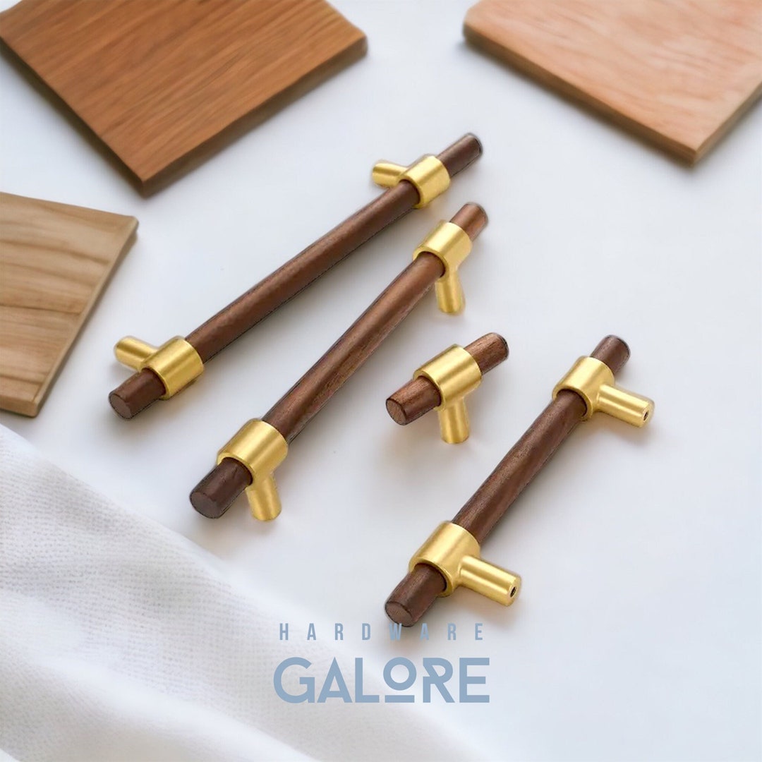 Brass Walnut Cabinet Handles and Knobs, Gold Walnut Dresser Pulls ...