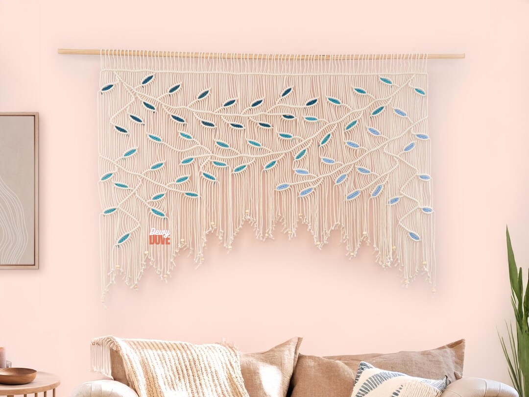 Tri-color Macrame Leaf Curtain: Boho Window Decor, Natural Cotton - Etsy