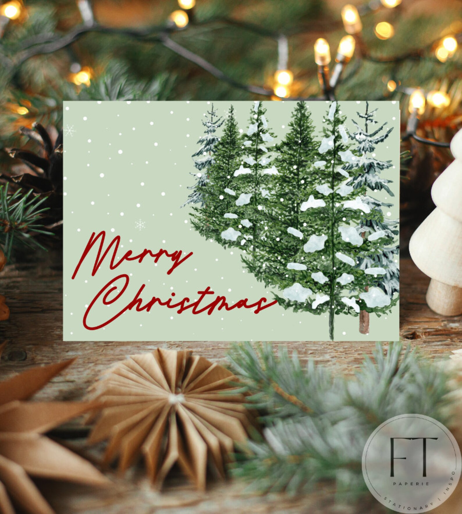 Printable Christmas Card Snowy Christmas Tree Card Snowy Christmas Card ...