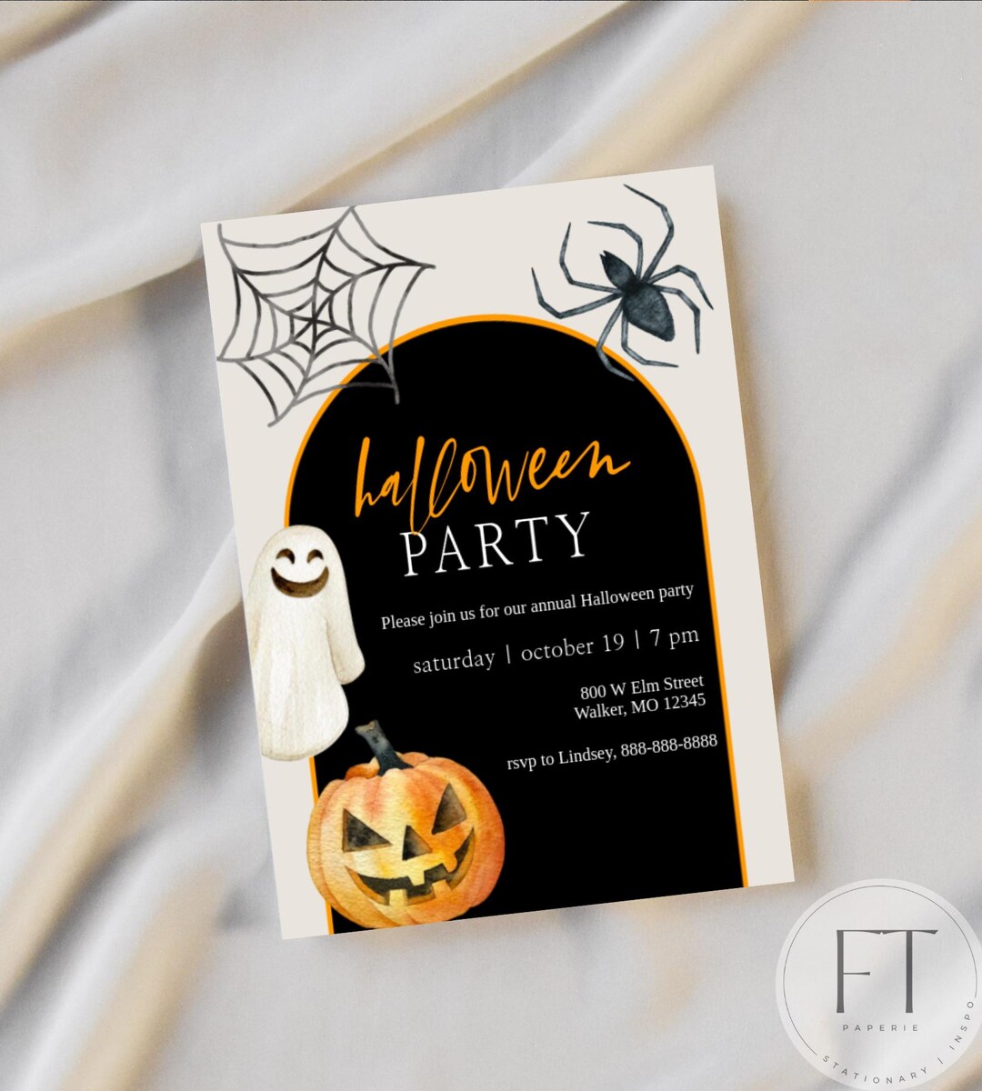 Simple & Cute Halloween Party Invitation, Halloween Invitation Template ...