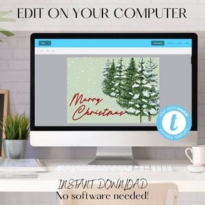 Printable Christmas Card Snowy Christmas Tree Card Snowy Christmas Card ...