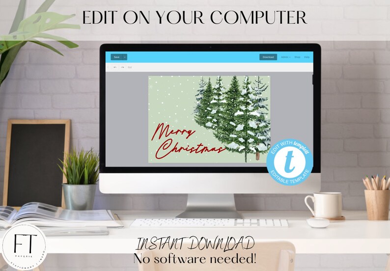 Printable Christmas Card Snowy Christmas Tree Card Snowy Christmas Card ...