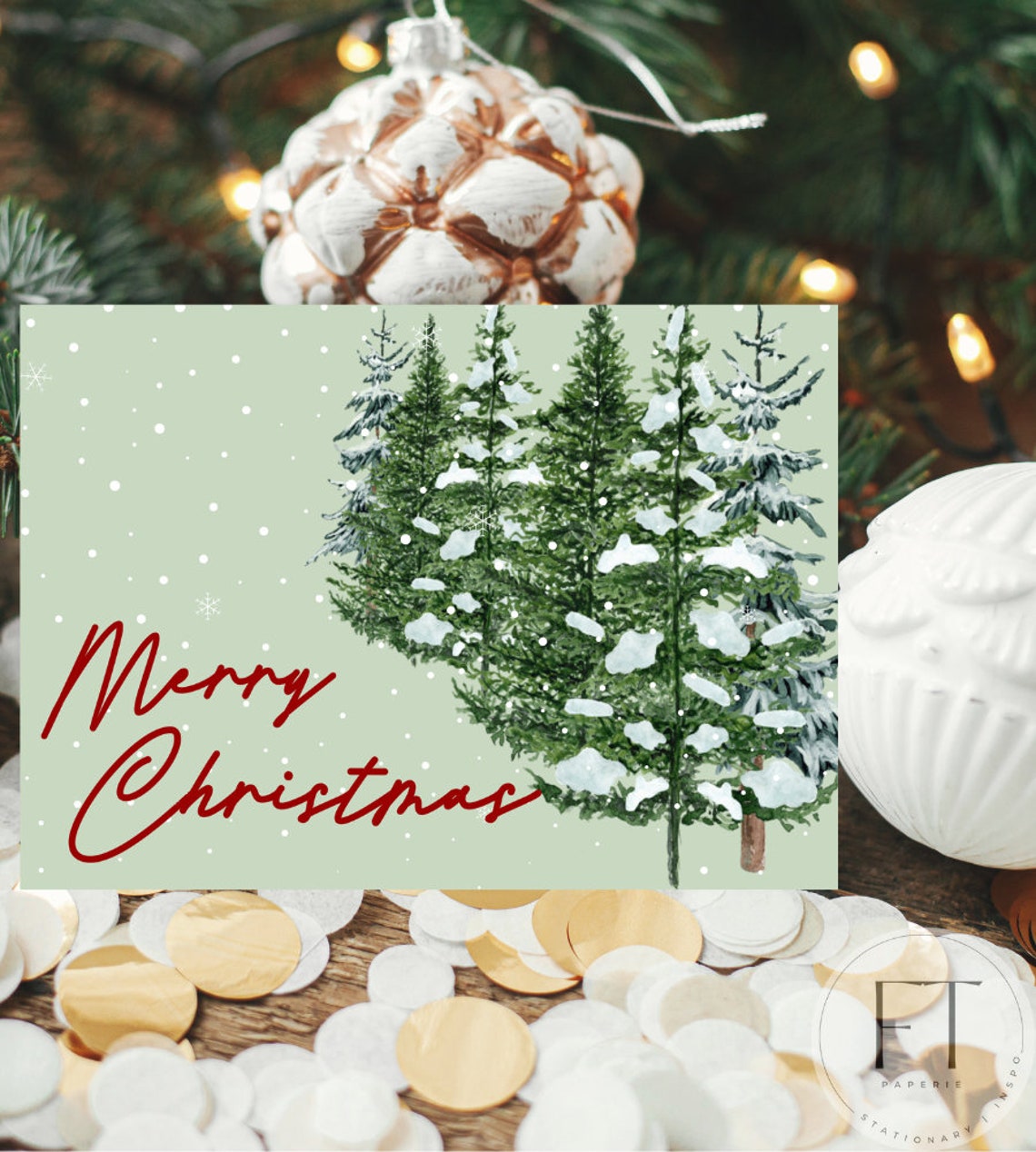 Printable Christmas Card Snowy Christmas Tree Card Snowy Christmas Card ...