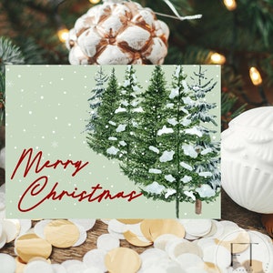 Printable Christmas Card Snowy Christmas Tree Card Snowy Christmas Card ...