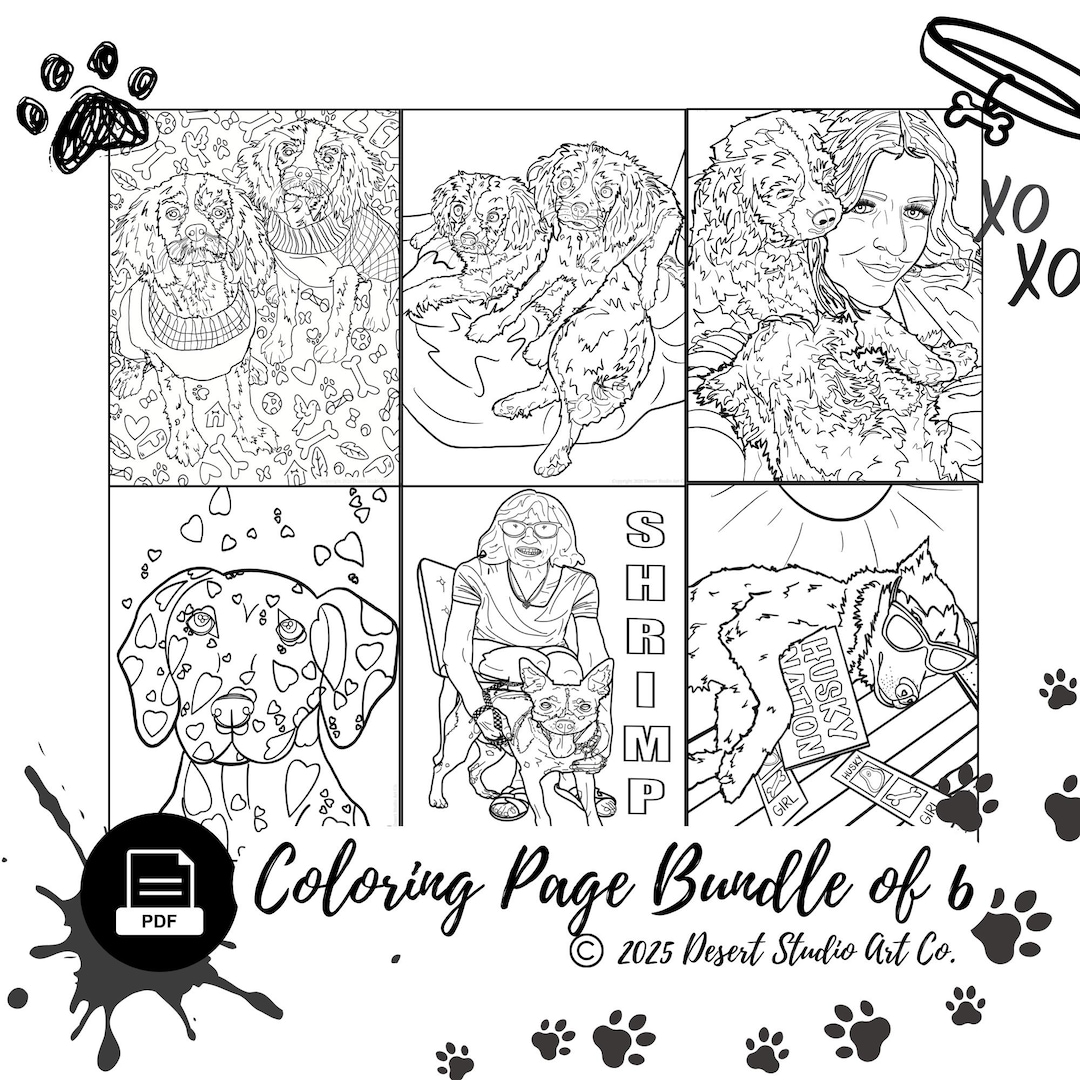 Puppy Coloring Pages to Print : Dog Breeds Illustration Bundle (digital ...