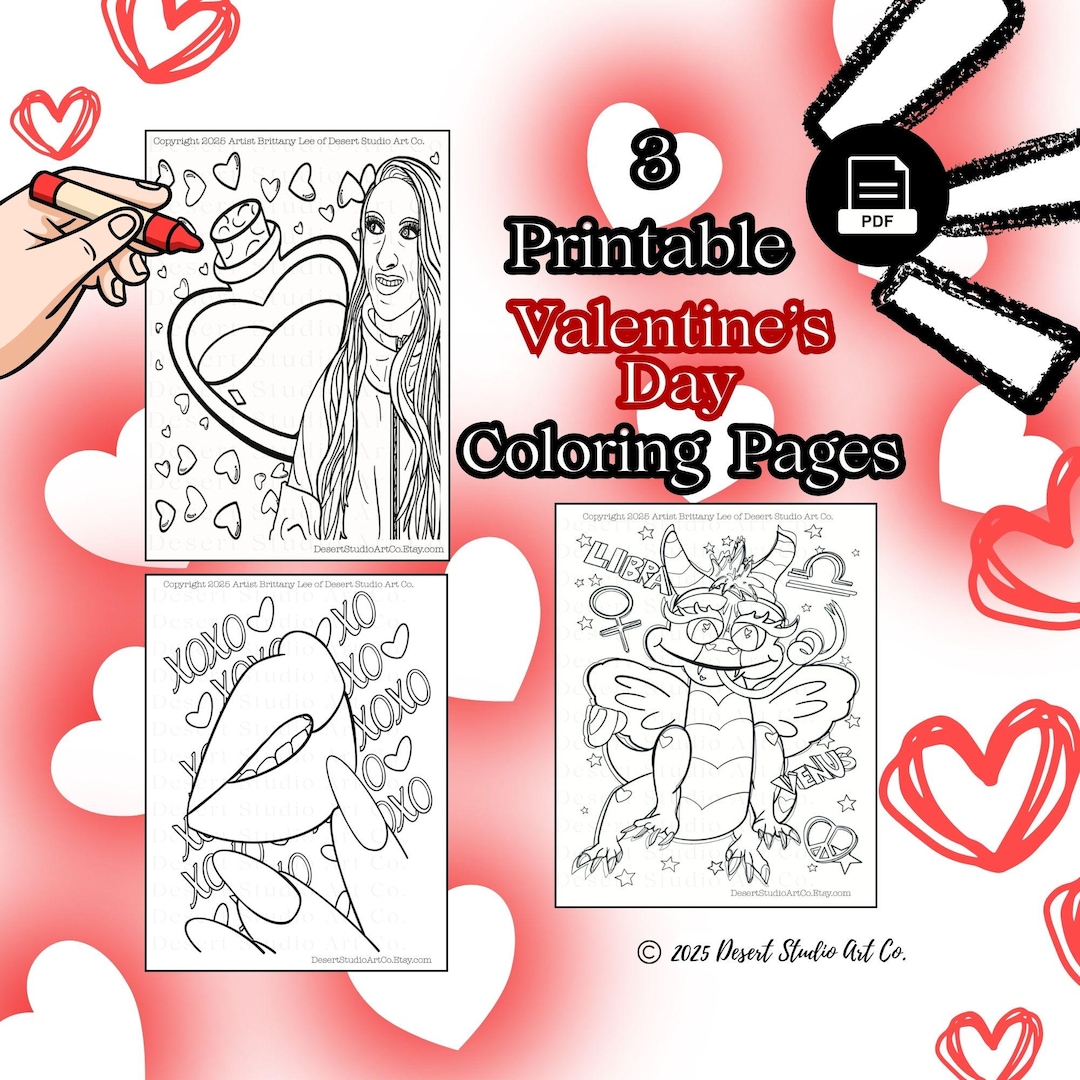 Valentine's Day Coloring Pages: Love Art Bundle (PDF Digital Download ...