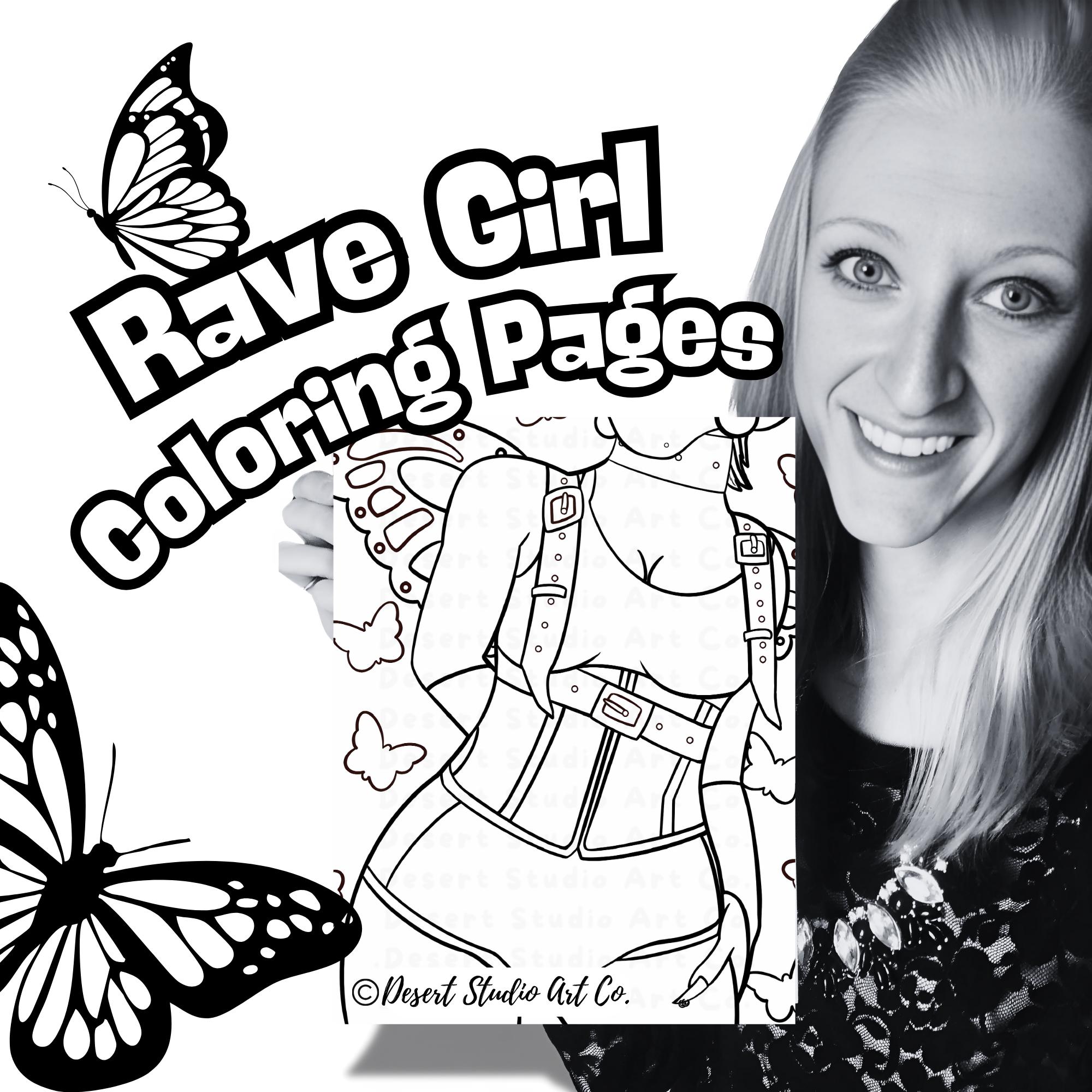 NSFW Rave Girl Coloring Pages | Adult Illustration Bundle (digital ...