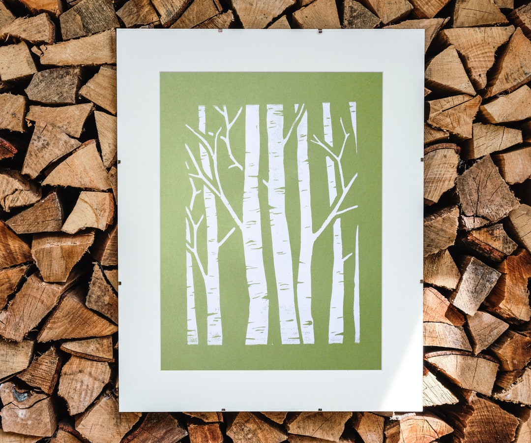 Linocut Print Large Wall Art of Birch Forest - Etsy