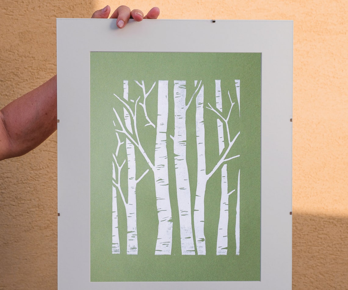 Linocut Print Large Wall Art of Birch Forest - Etsy