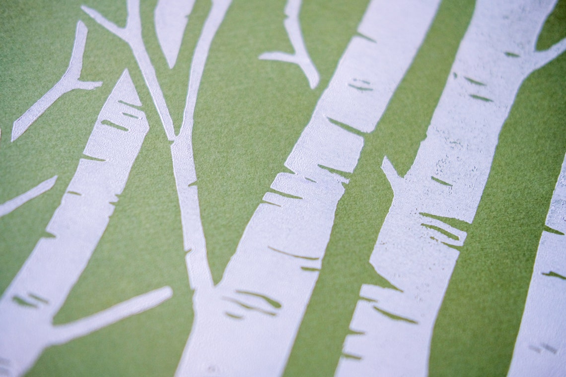 Linocut Print Large Wall Art of Birch Forest - Etsy