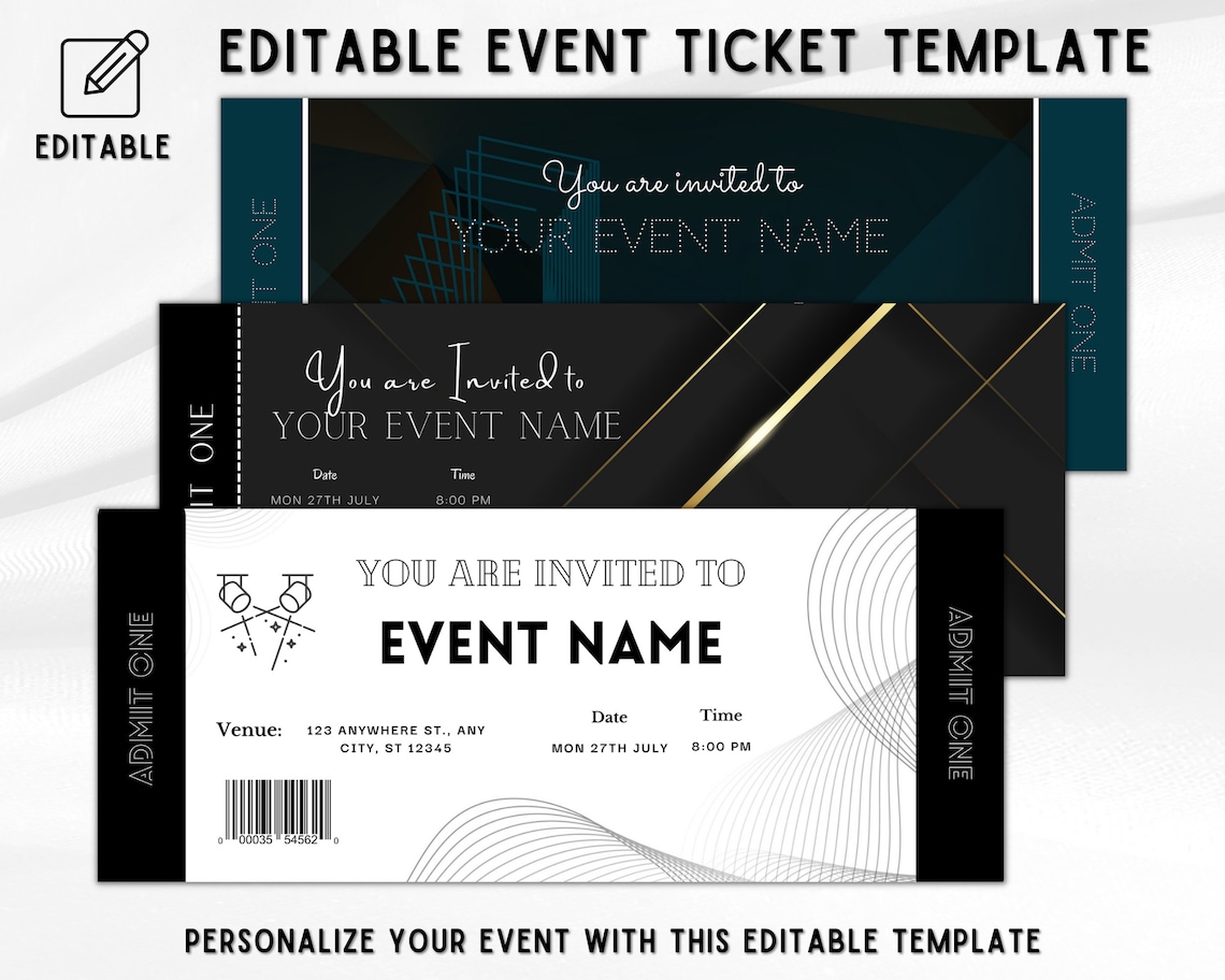 Event Ticket Template EDITABLE Event DIY Printable Ticket Any Occasion ...