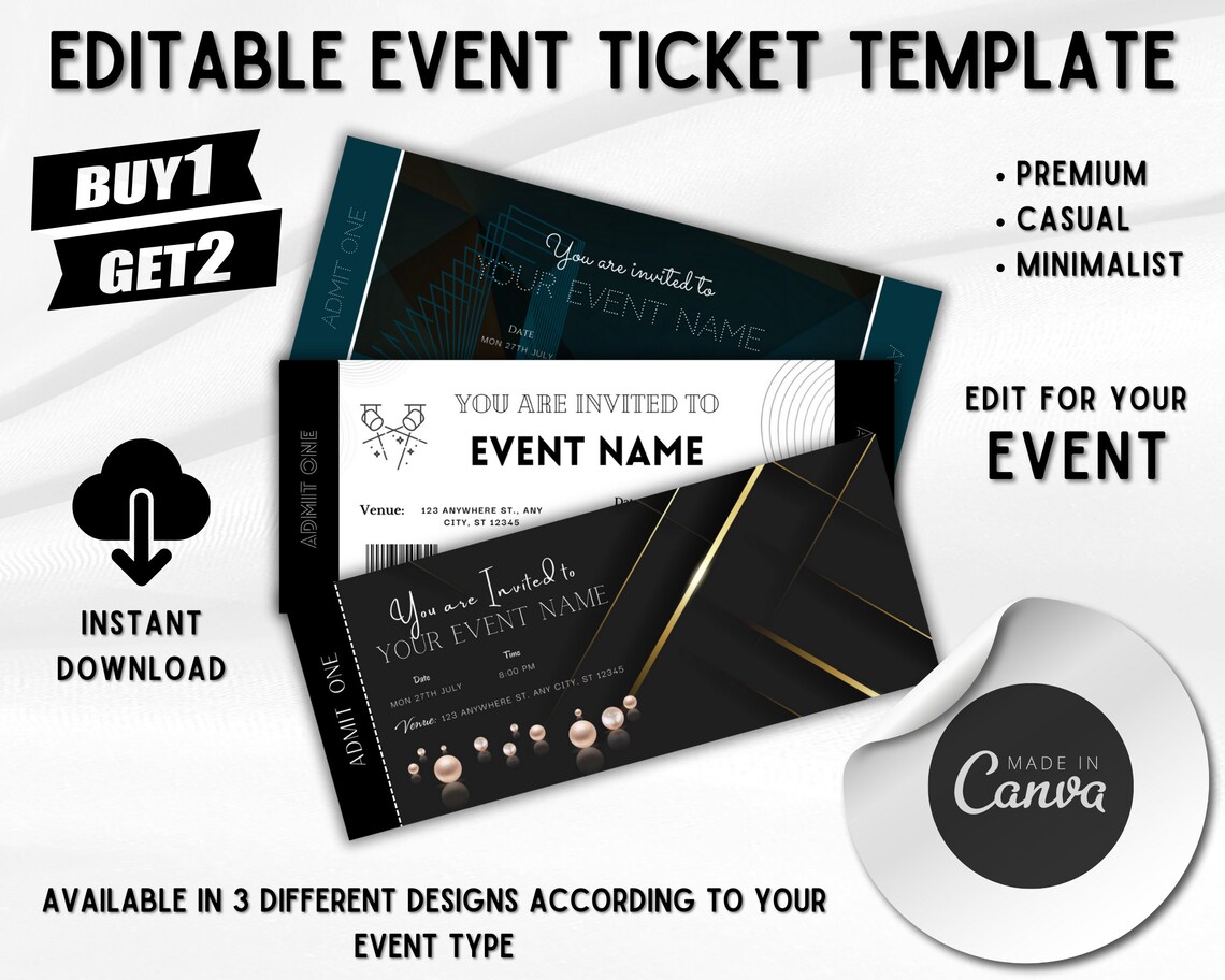 Event Ticket Template EDITABLE Event DIY Printable Ticket Any Occasion ...