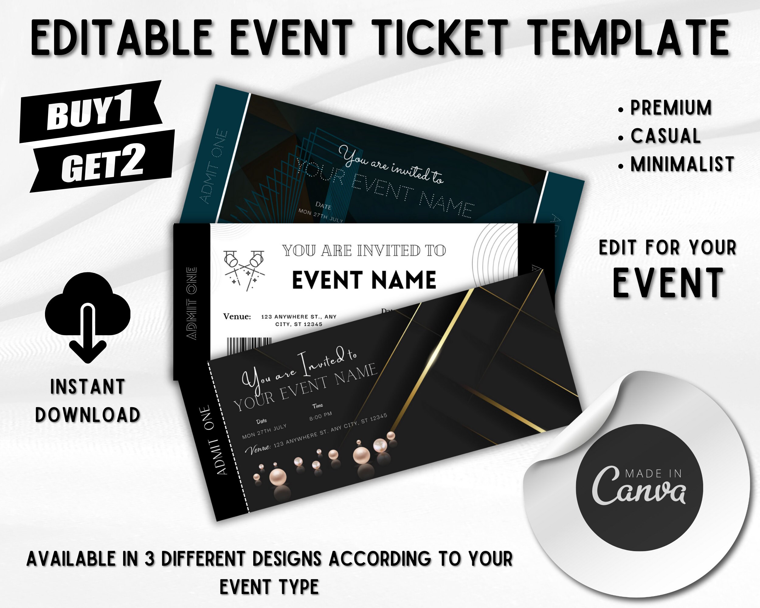 Event Ticket Template EDITABLE Event DIY Printable Ticket Any Occasion ...