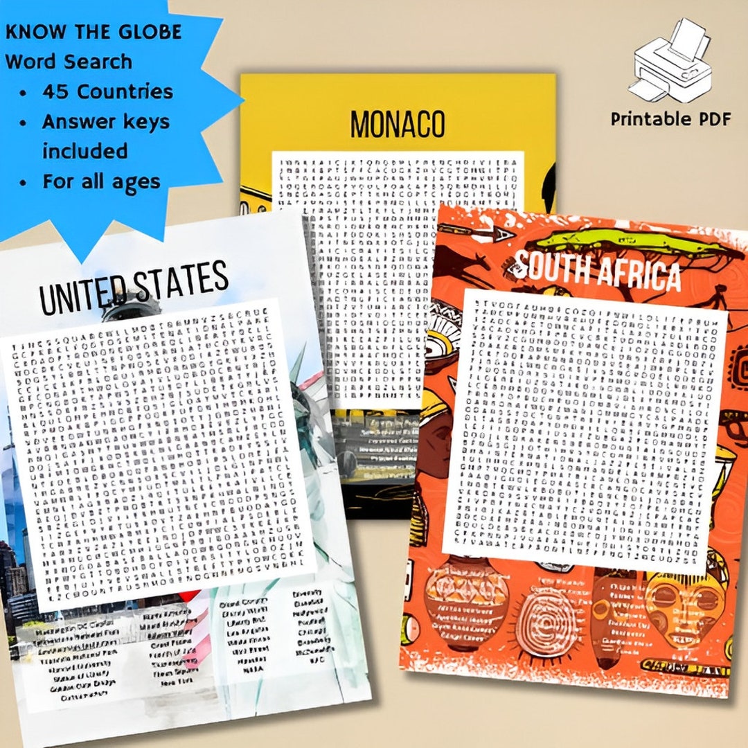World Countries Themed Word Search Puzzle Collection - Etsy