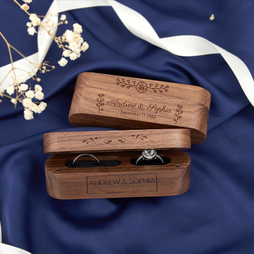 Ring Box, Double Slot Wooden Ring Box, Custom Wedding Ring Box ...