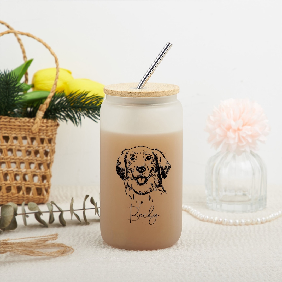 Custom Dog Beer Can Glass With Bamboo Lid, Dog Mom Glass Mug, Dog Lover ...