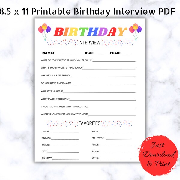 40th Birthday Questionnaire - Etsy