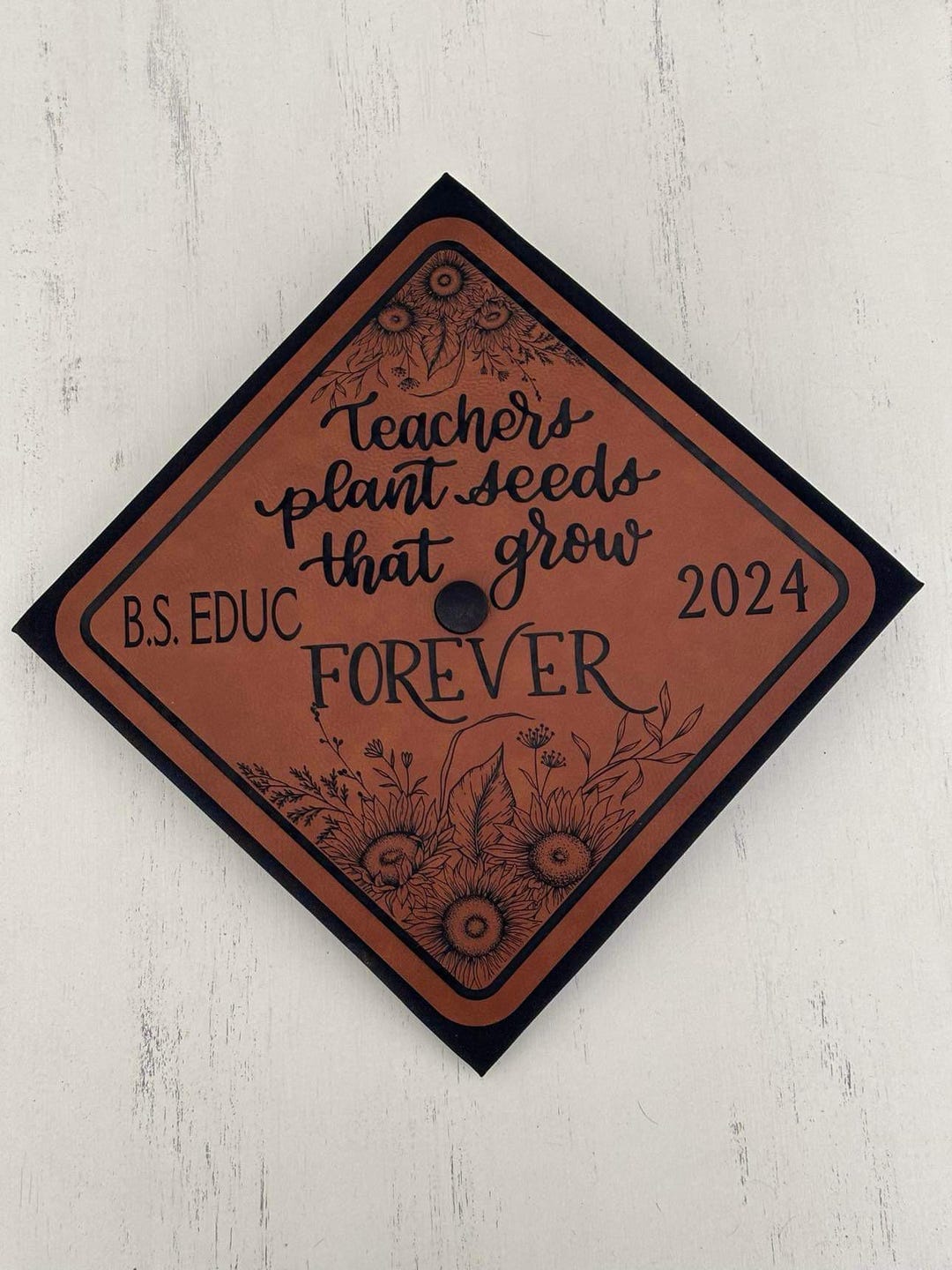 100% Custom Vegan Leather Engraved Graduation Cap Topper, 2025 ...