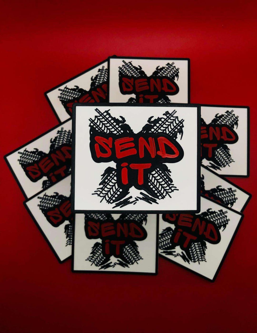 PVC Full Color SEND IT Patch With Tire Tracks, Features Heat-activated ...