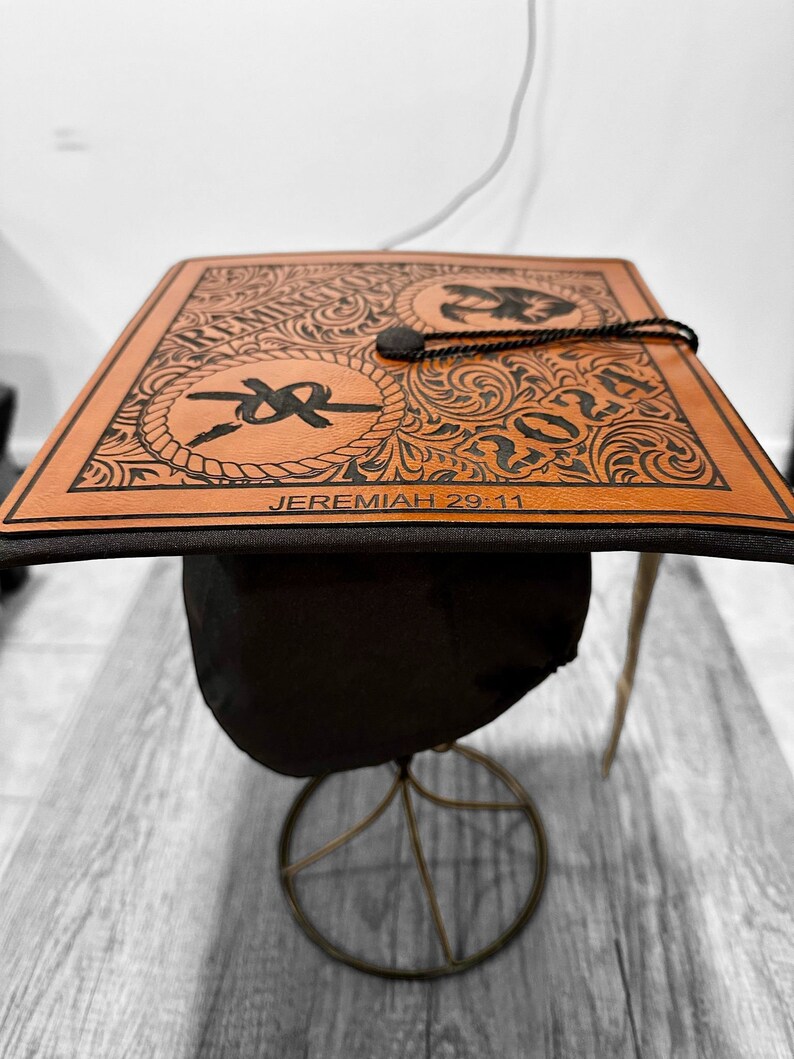 Custom Engraved Grad Cap Topper, Laser Cut Raw Vegan Leather ...