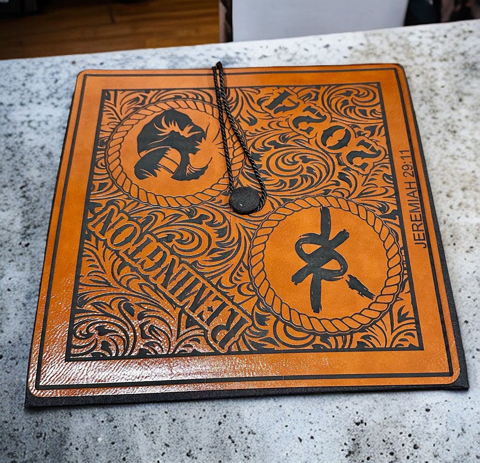 Custom Engraved Grad Cap Topper, Laser Cut Raw Vegan Leather ...