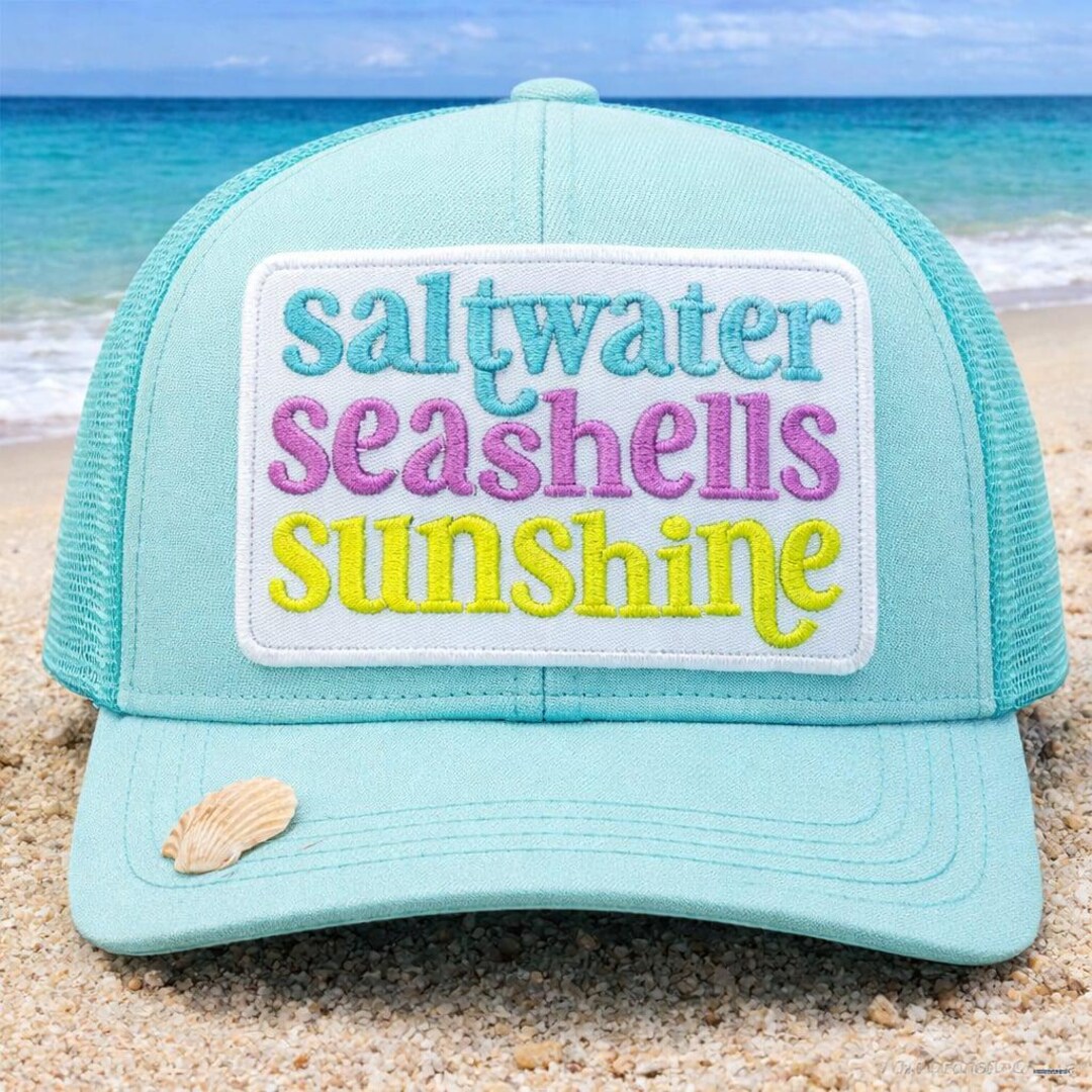 Saltwater Seashells and Sunshine Embroidered Patch, Trucker Hat Patch ...