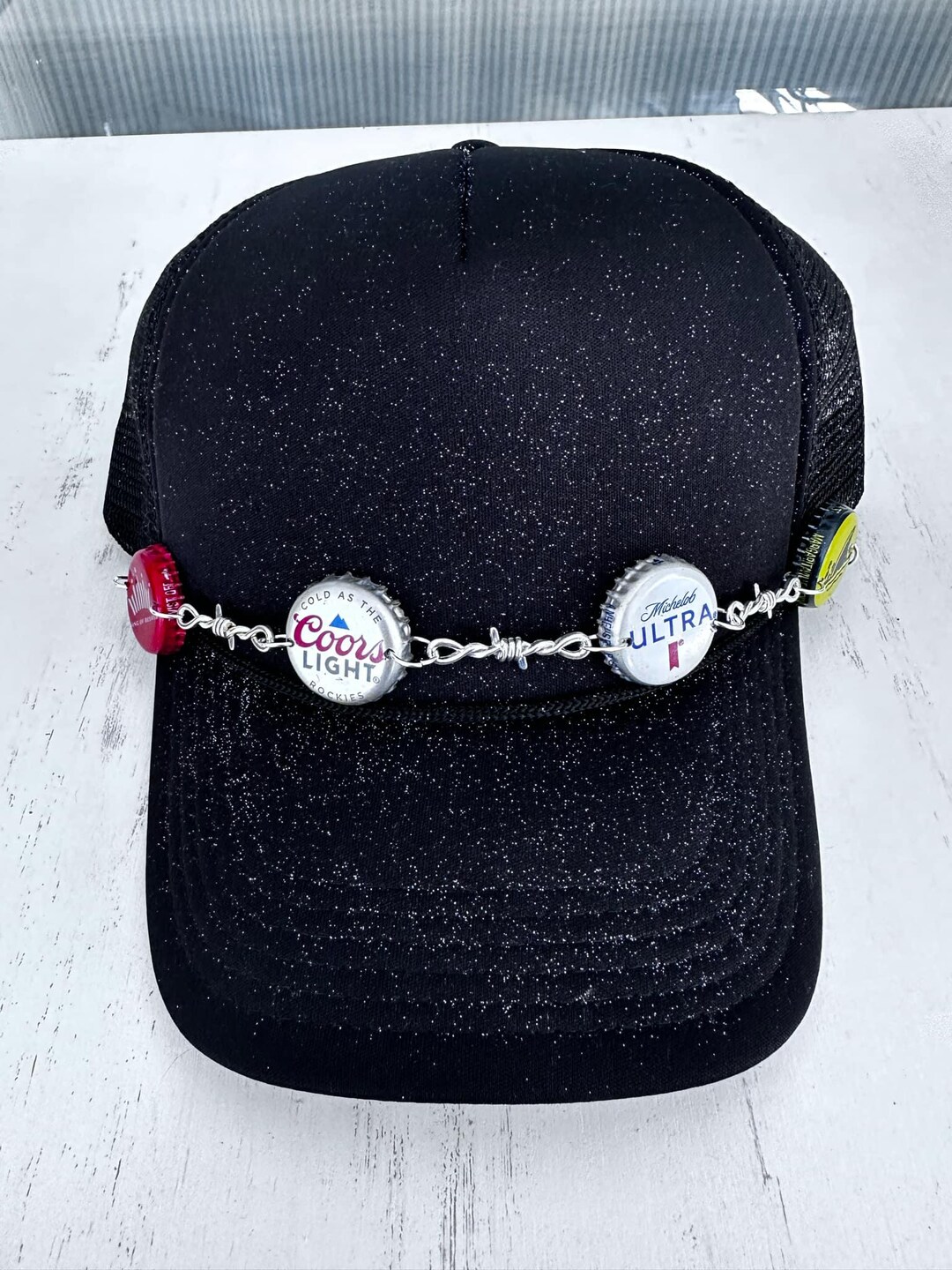 Barbed Wire and Bottle Cap Hat Chains Feature Authentic Bottle Caps and ...
