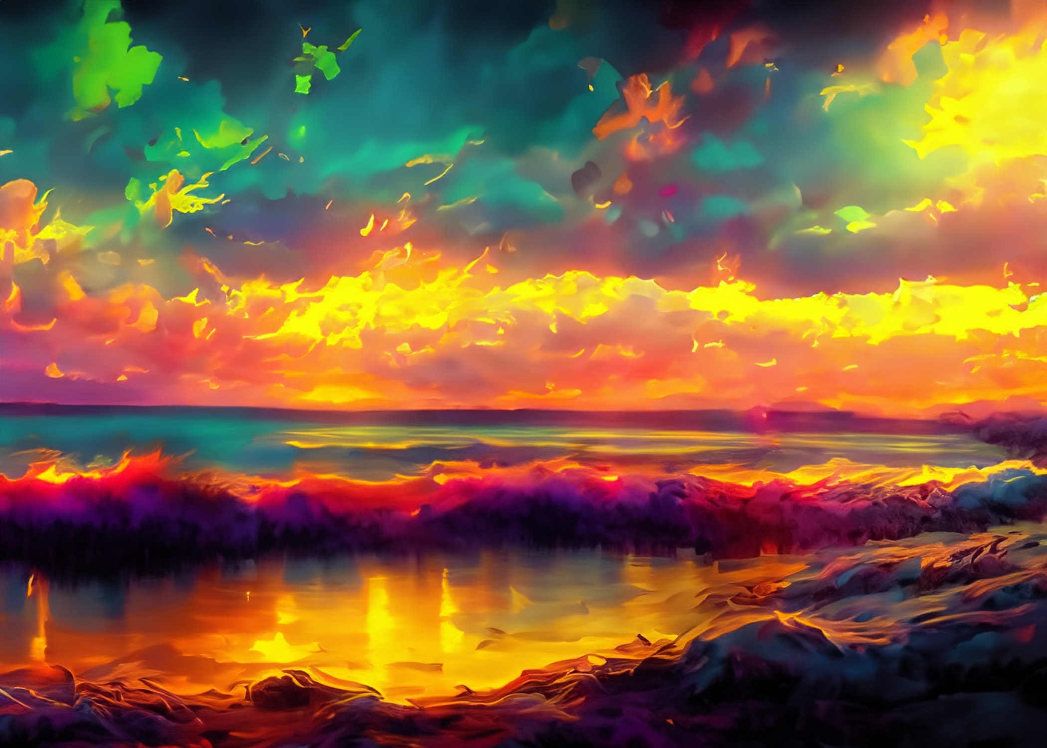 A Vibrant Painting of a Fiery Sunset - Etsy