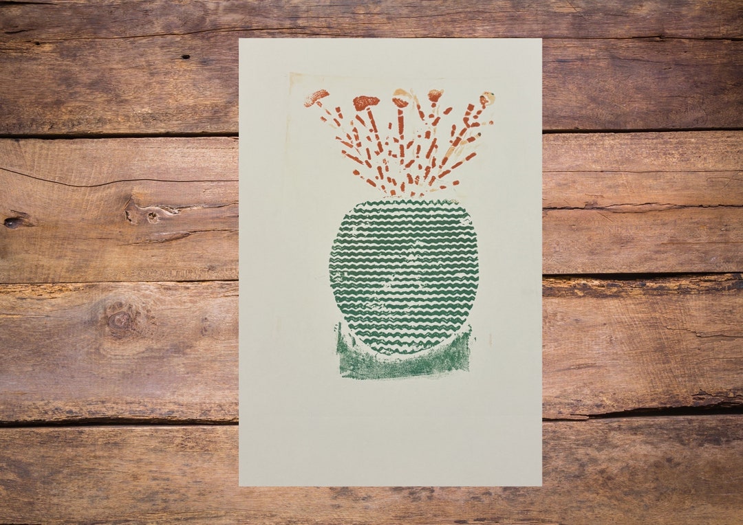 Collagraph Flowers in Vase - Etsy
