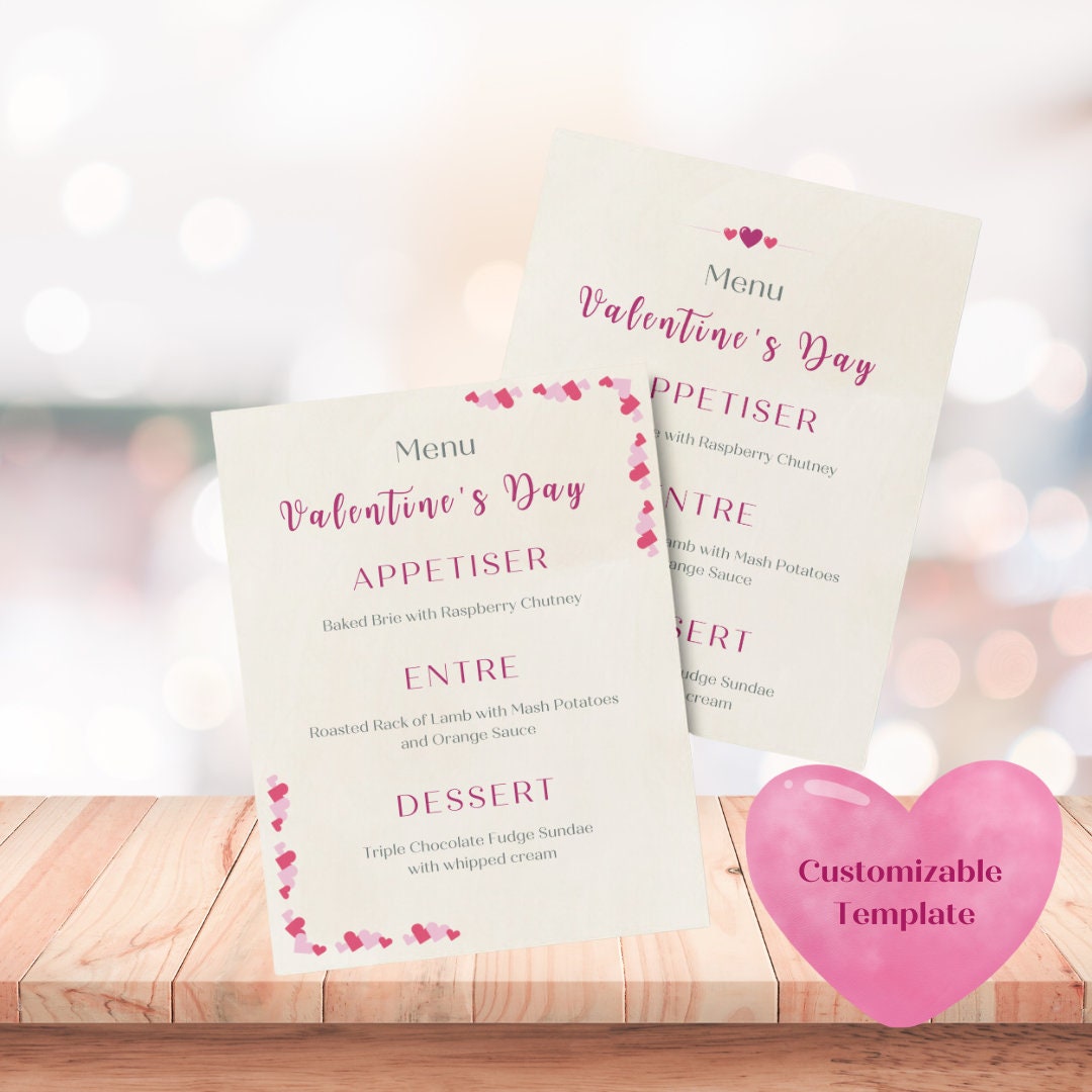 Valentine's Day Menu Template | Menu for Valentine's Day Template ...