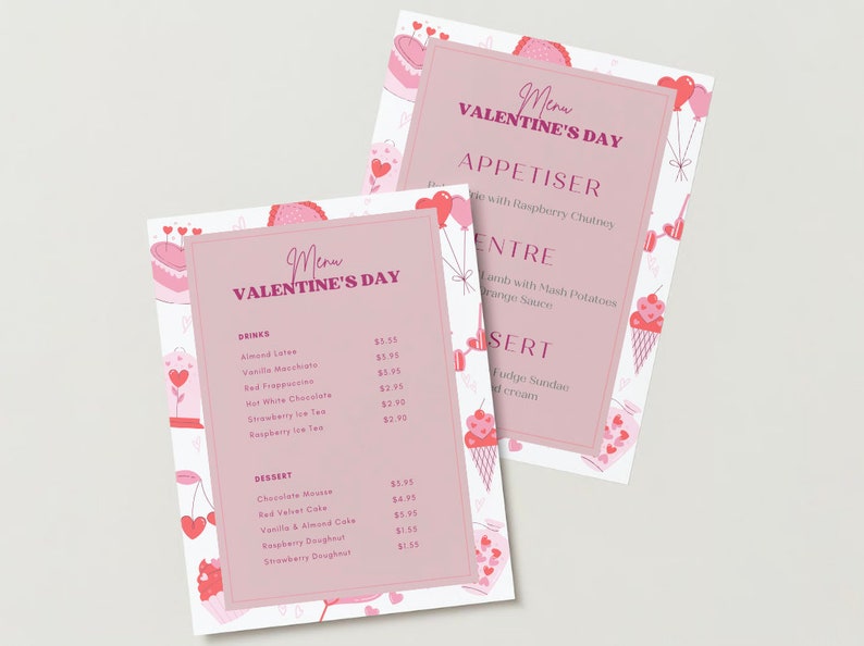 Printable Valentine's Day Menu, Valentine Dinner Party Menu, Editable ...