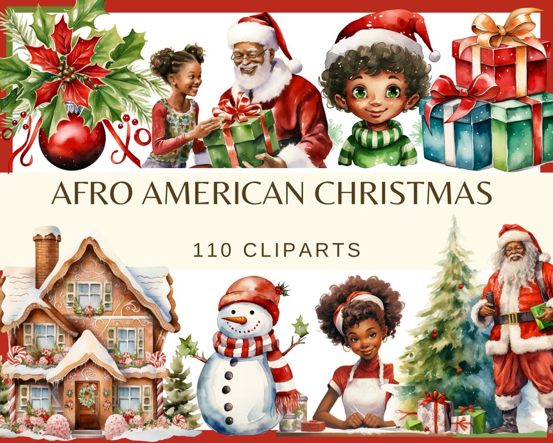Afro American Christmas Clip Art: Holiday PNG Images (digital Download ...