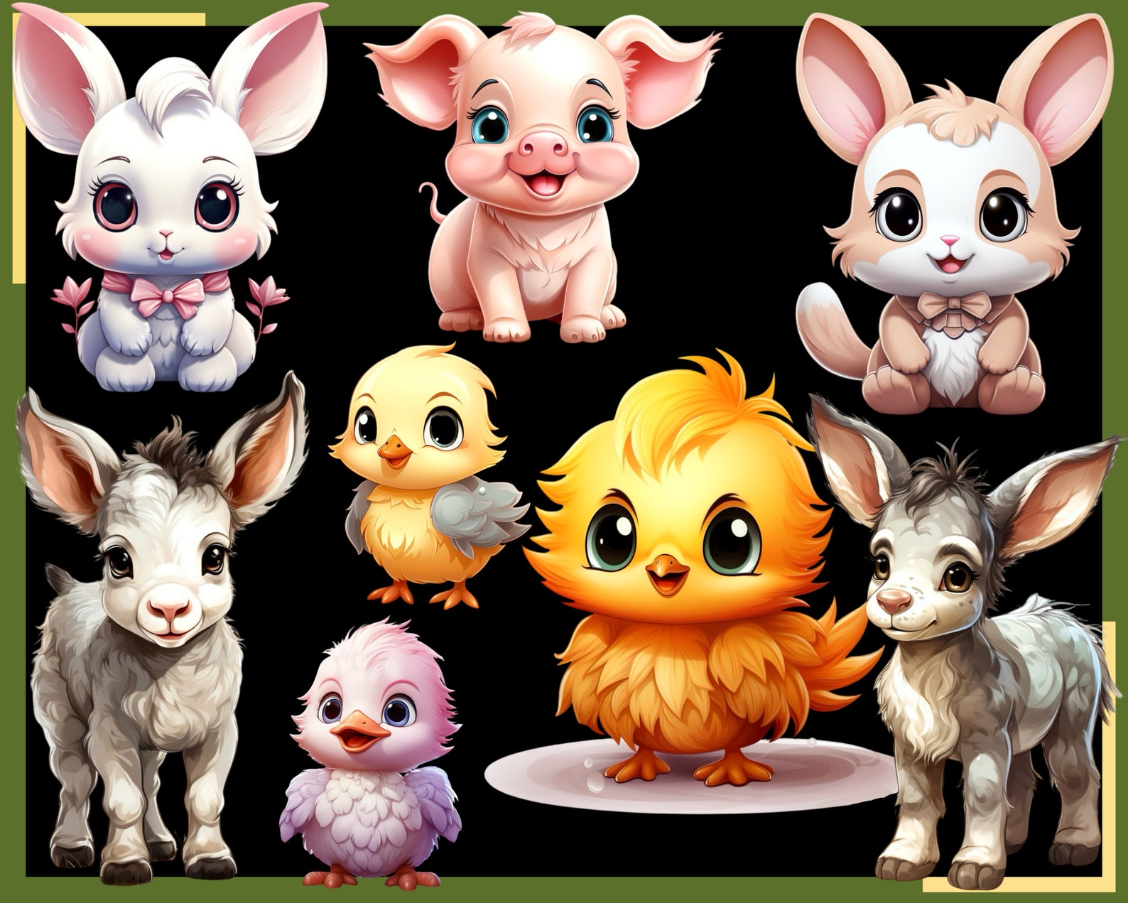 KAWAII FARM ANIMALS 80 Clip Arts 300 Dpi, Cute Animals, Baby Animals ...