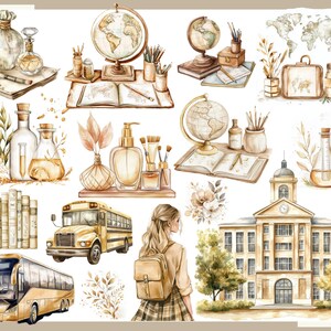 Beige School Watercolor Clipart: 100 PNG Graphics (300 Dpi) - Etsy