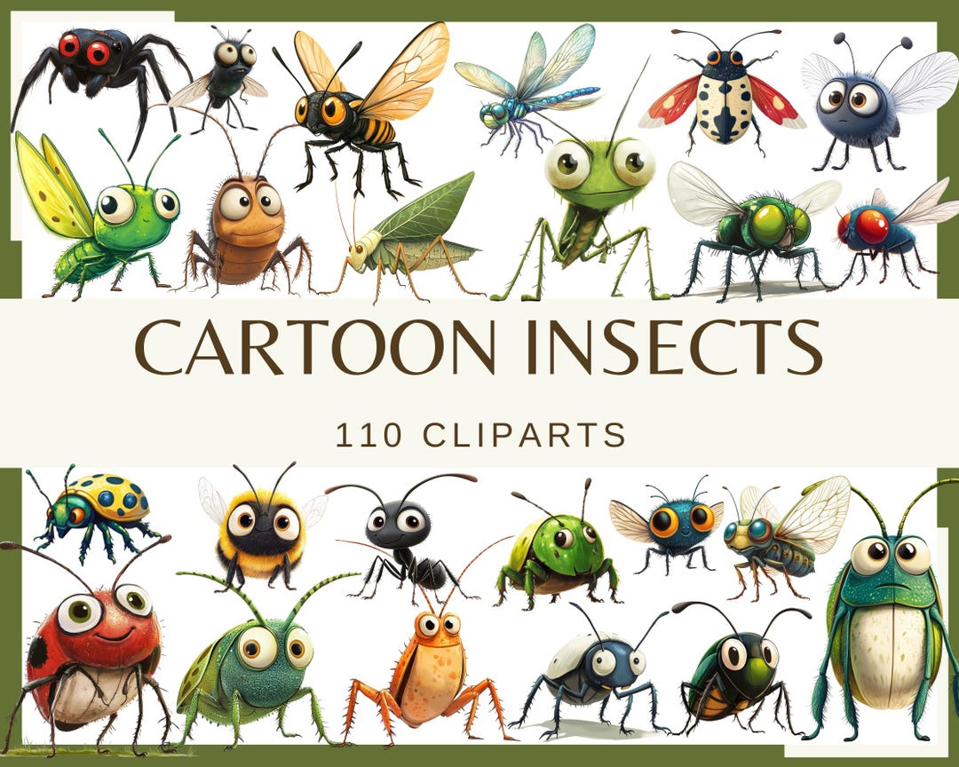 Cartoon Insect Clipart: 110 PNG Graphics (digital Download) - Etsy