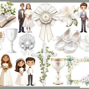 Watercolor First Holy Communion Clip Art: Rosary, Dove (digital ...