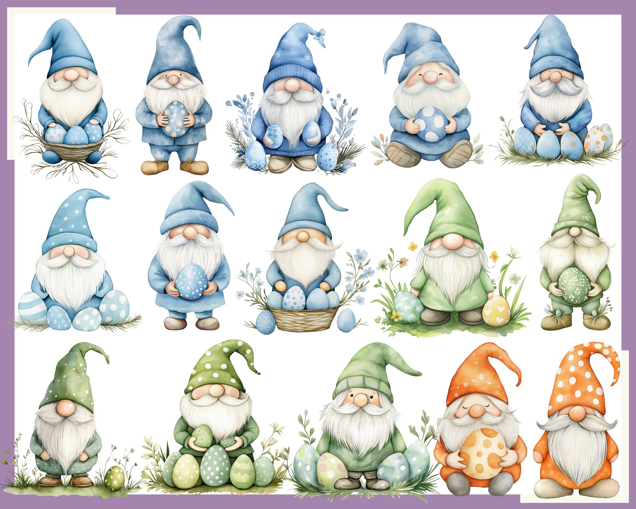 Easter Gnomes Watercolor Clipart: 110 PNG Illustrations (commercial Use ...