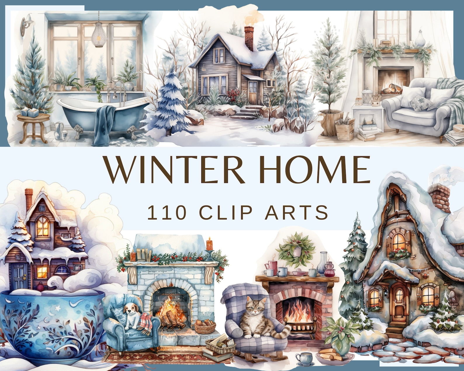 Winter Home Clipart: Watercolor Cozy Interiors (digital Download) - Etsy