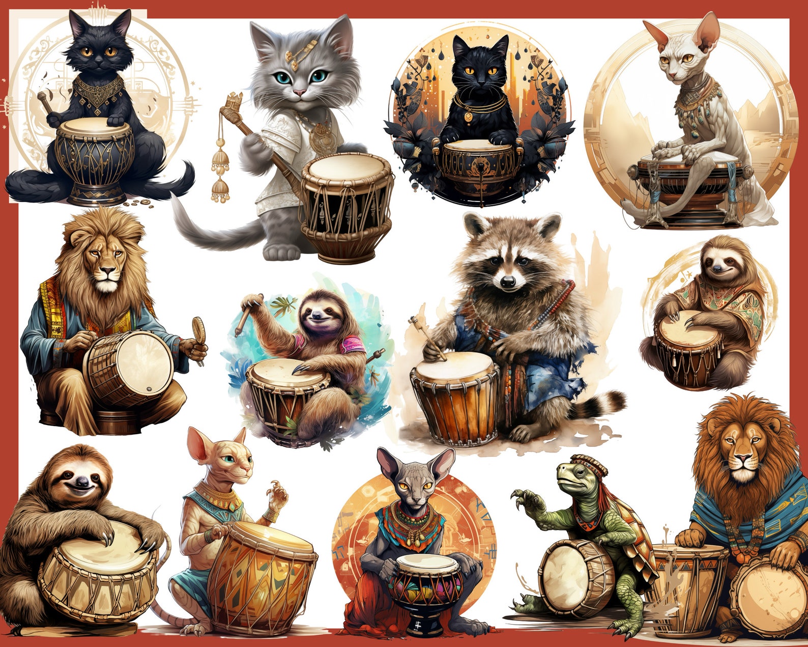 Animal Musicians Clip Art: Drums & Guitars Bundle (110 PNG) - Etsy