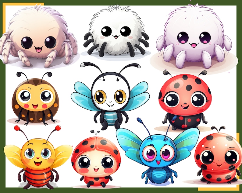 CUTE KAWAII INSECTS - 75 Clip Arts (300 Dpi, Beehive, Ladybug, Sweet ...