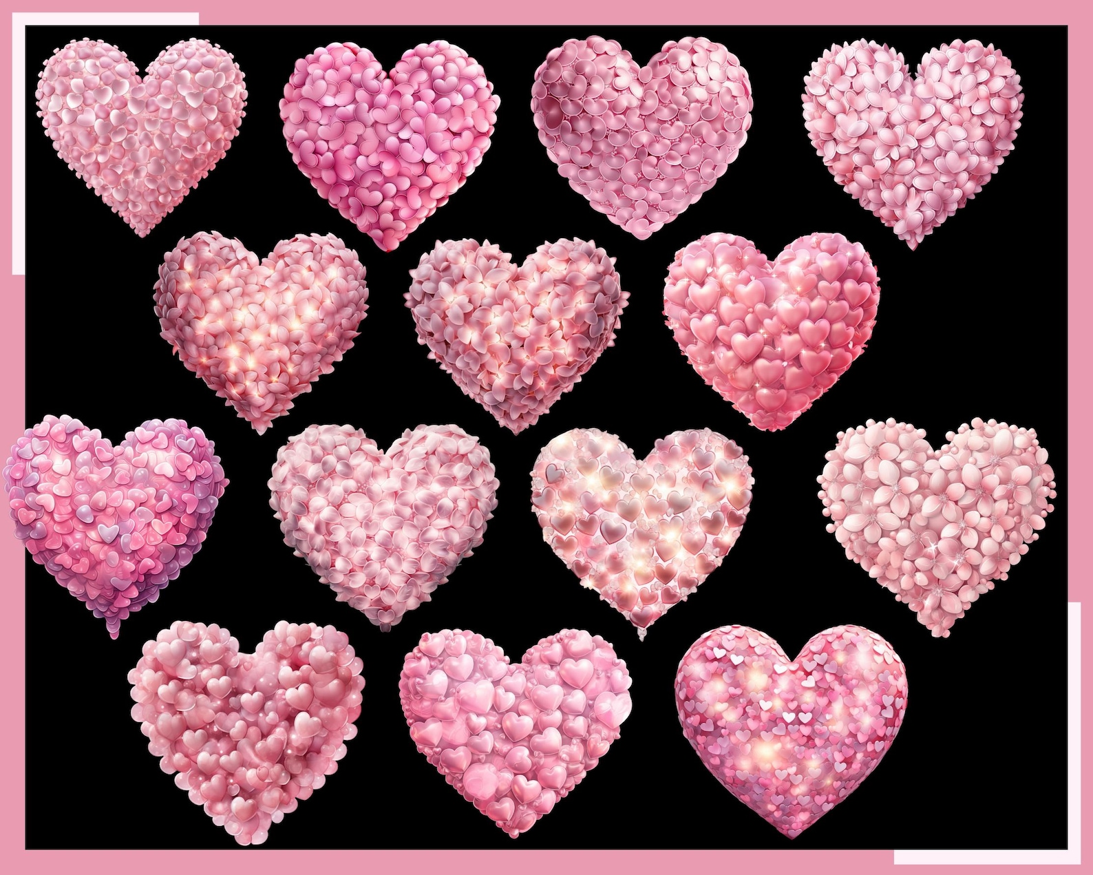Pink Hearts Clip Art: 110 PNG, 300 DPI Valentine's Day Graphics, Love ...
